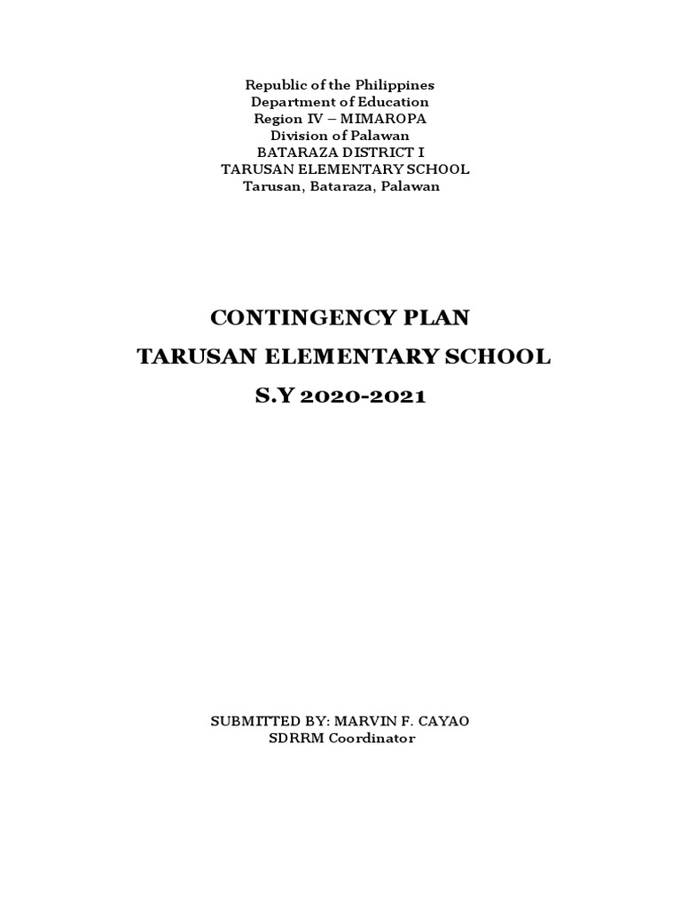 Contingency Plan-Tarusan ES | PDF | Teachers | Typhoon