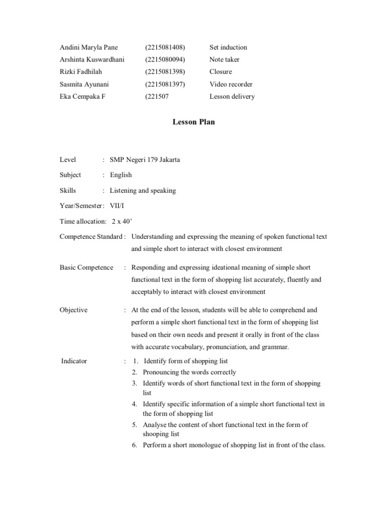 Lesson Plan Shopping List | PDF