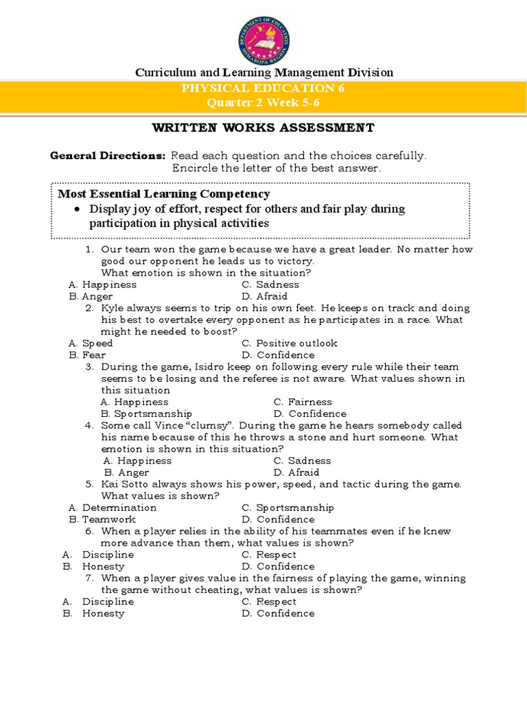 Assessment On Display Joy of Effort Respect For Others and Fair Play ...