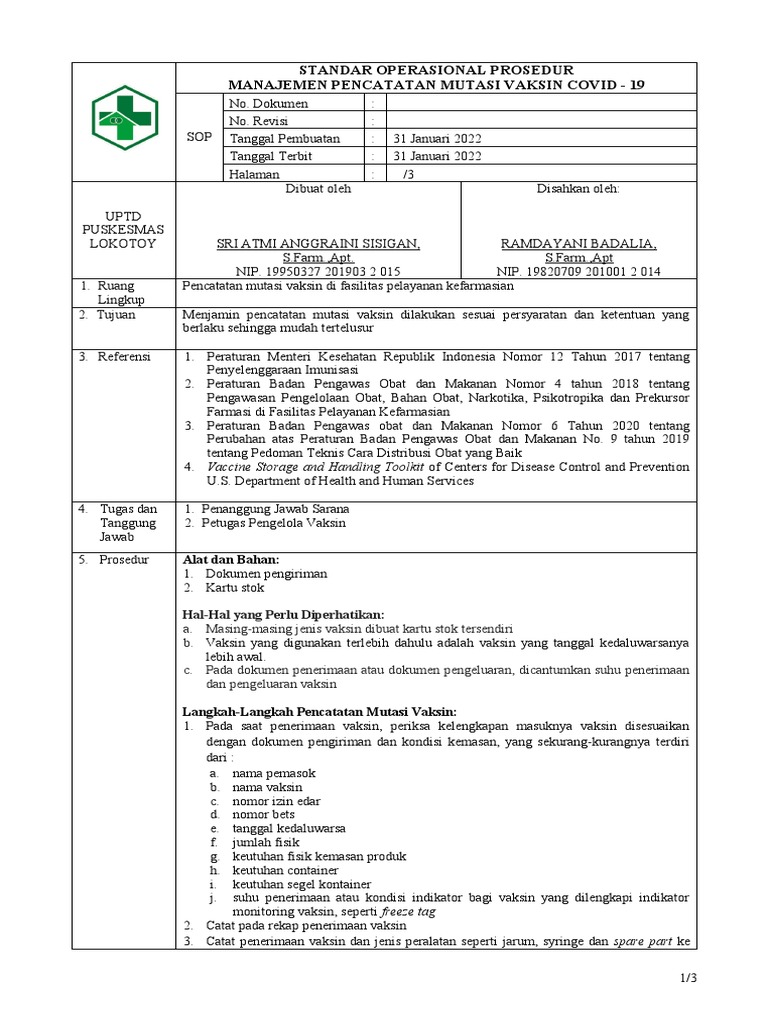 SOP Mutasi Vaksin COVID-19 | PDF