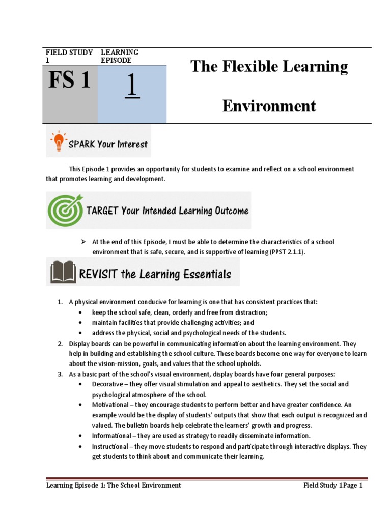 FIELD STUDY 1 E1 The Flexible Learning Environment | PDF | Distance ...