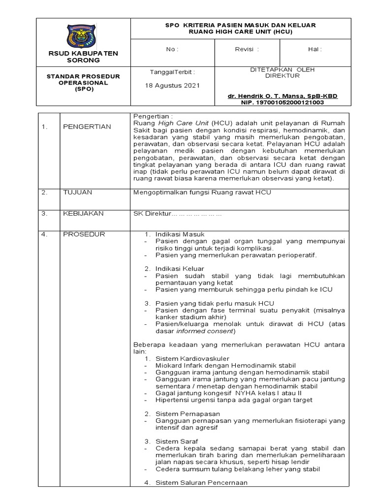Spo Hcu Rsud Sorong | PDF