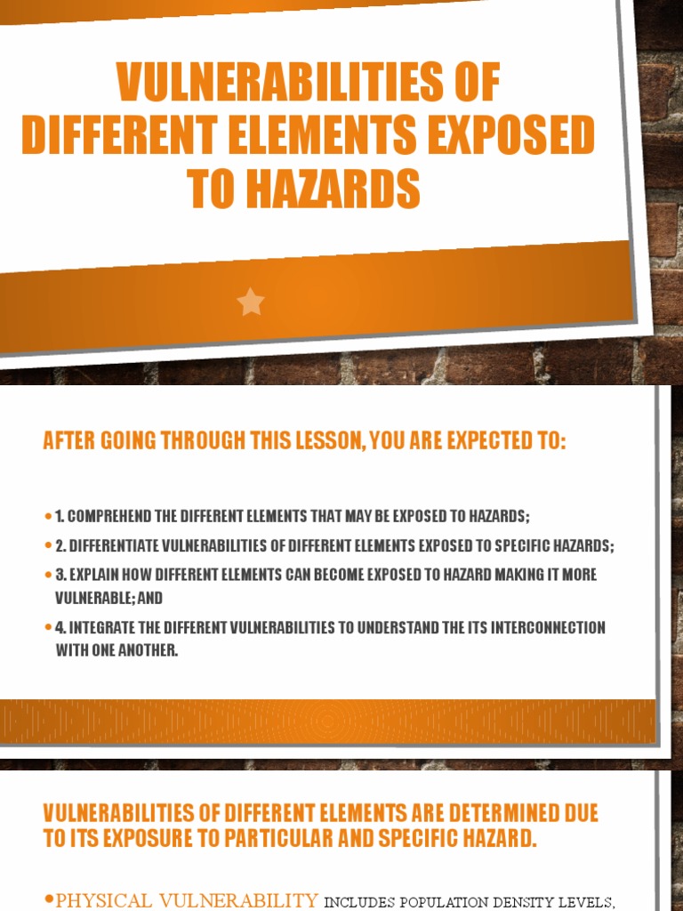 Vulnerabilities of Different Elements Exposed To Hazards | PDF | Hazards | Vulnerability
