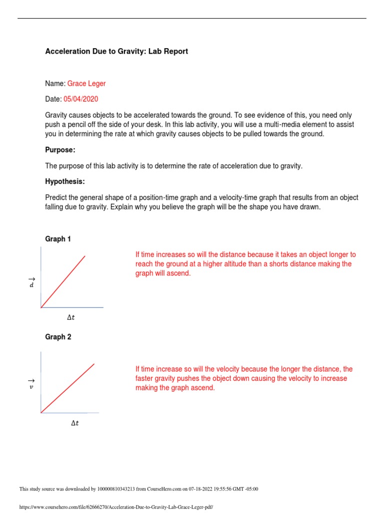 Acceleration Due To Gravity Lab Grace Leger Pdf Download Free Pdf