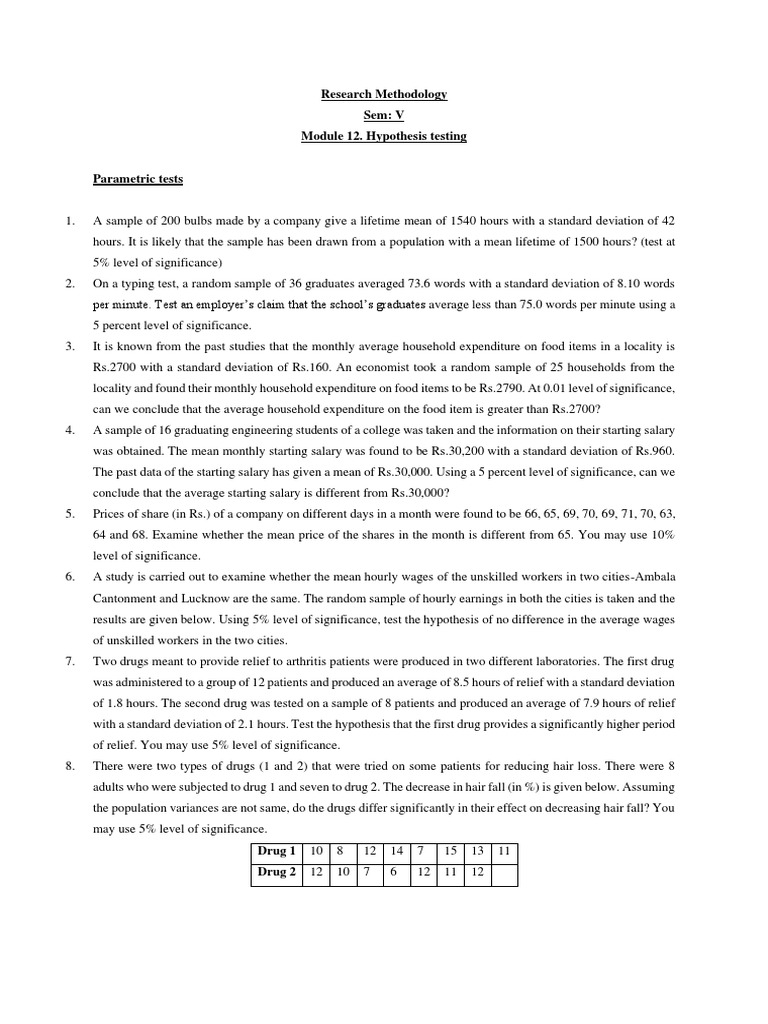 Module 12. Worksheet - Hypothesis Testing | PDF | Standard Deviation ...
