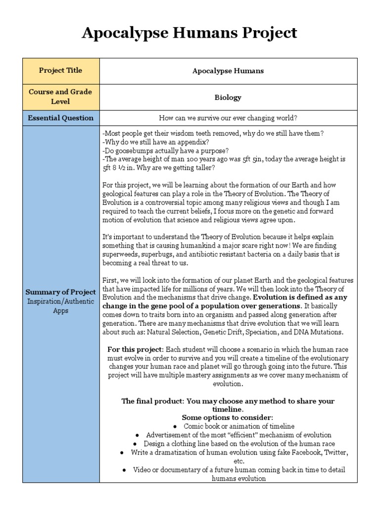 Apocalypse Humans Project | Download Free PDF | Evolution | Natural Selection