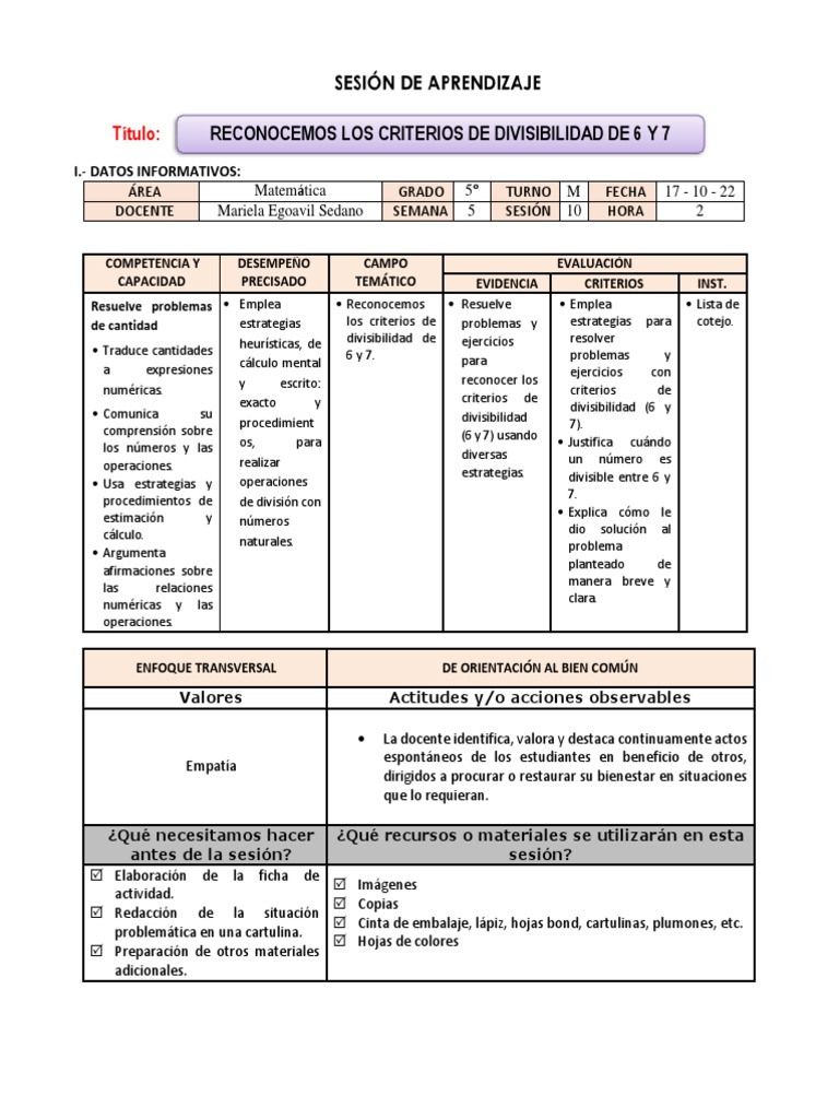 Sesión de Aprendizaje #10 | PDF | Matemática Elemental | Aritmética