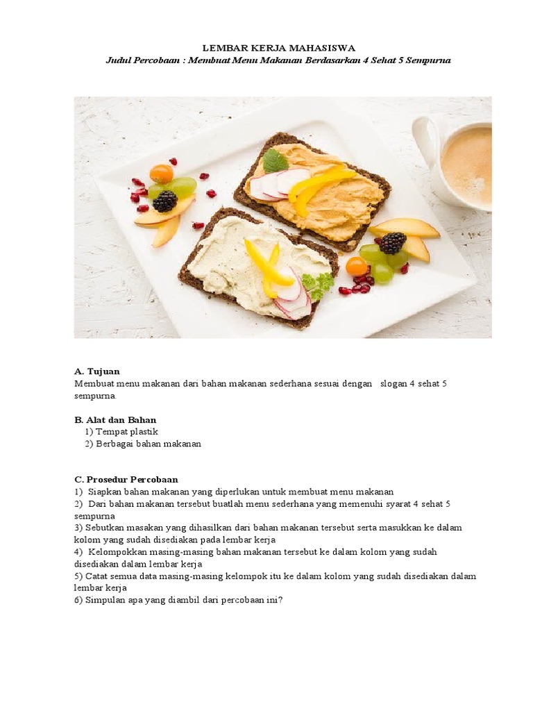 Membuat Menu Makanan Berdasarkan 4 Sehat 5 Sempurna | PDF
