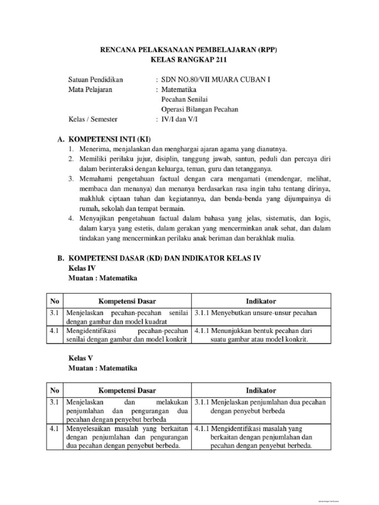 RPP Kelas Rangkap. | PDF