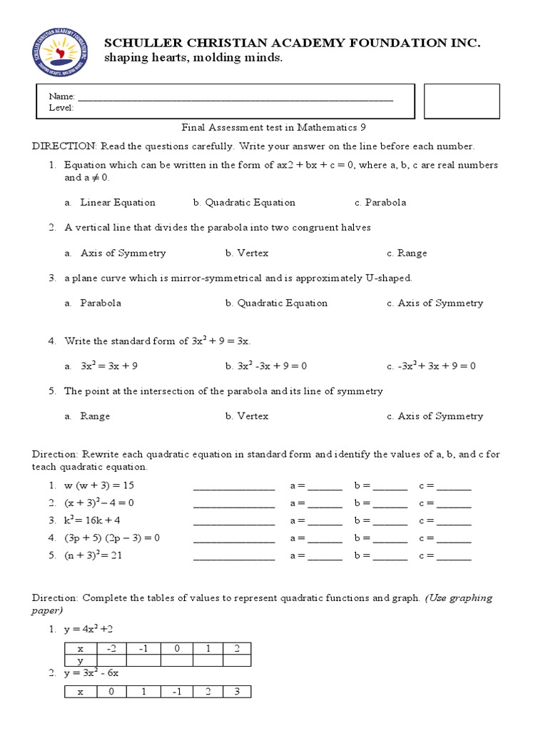 Exam 9 | PDF | Quadratic Equation | Mathematical Analysis