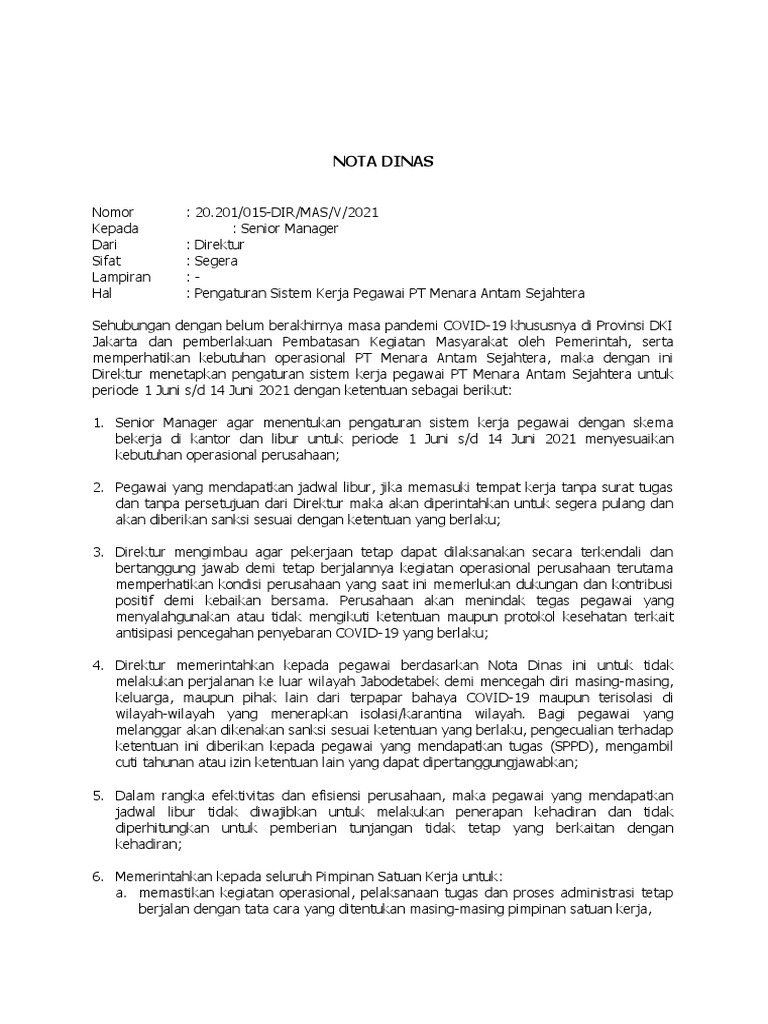 Draft Nota Dinas | PDF | Bisnis