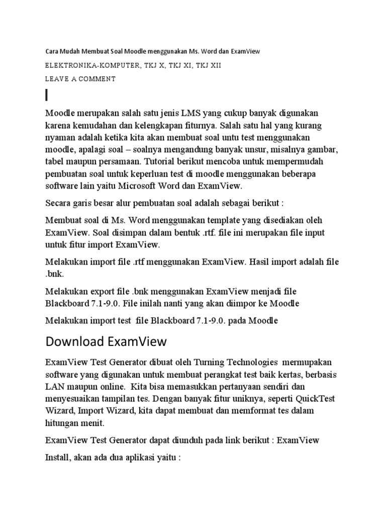 Cara Mudah Membuat Soal Moodle Menggunakan Ms Word | PDF
