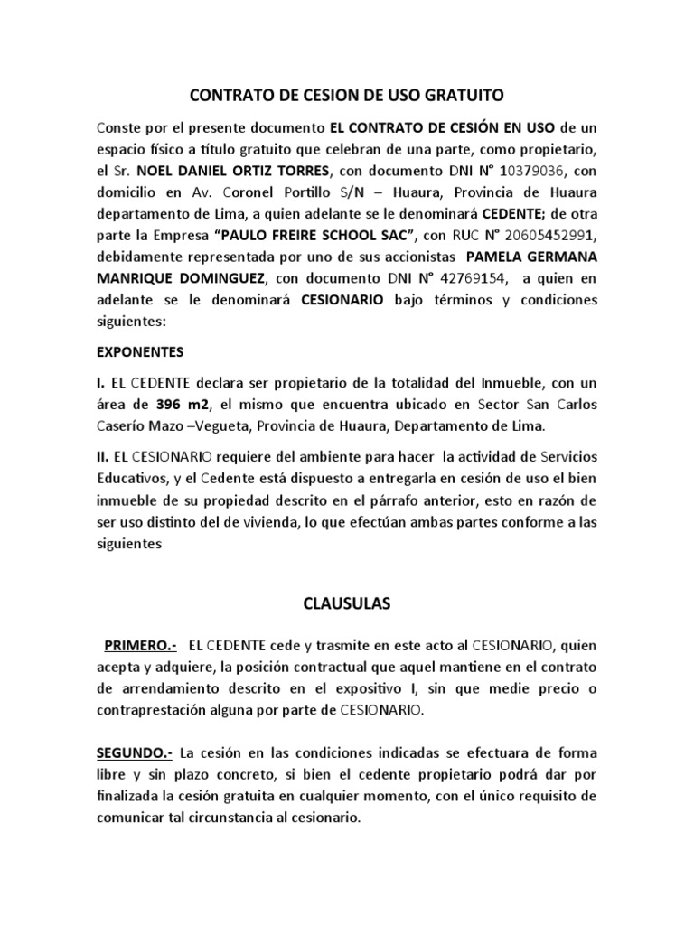 Contrato de Cesion de Uso Gratuito | PDF | Gobierno | Justicia