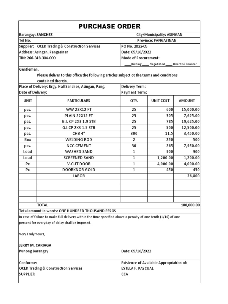Purchase Order TEMP | PDF | Business | Economies