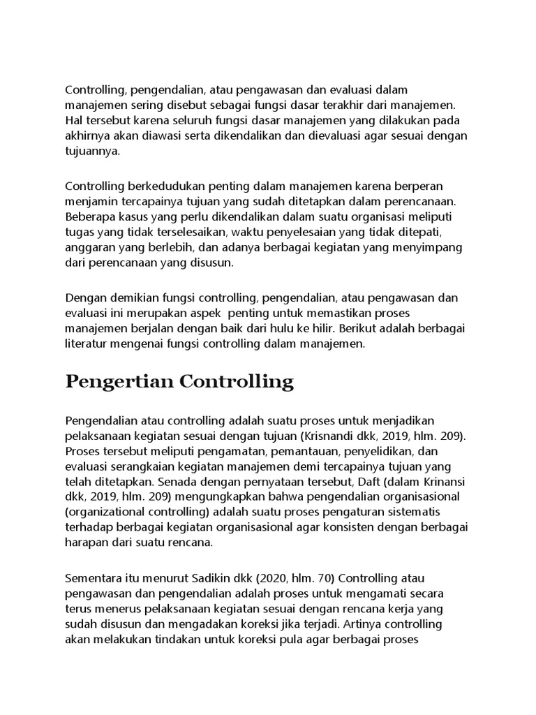 Fungsi dan Jenis Controlling dalam Manajemen | PDF