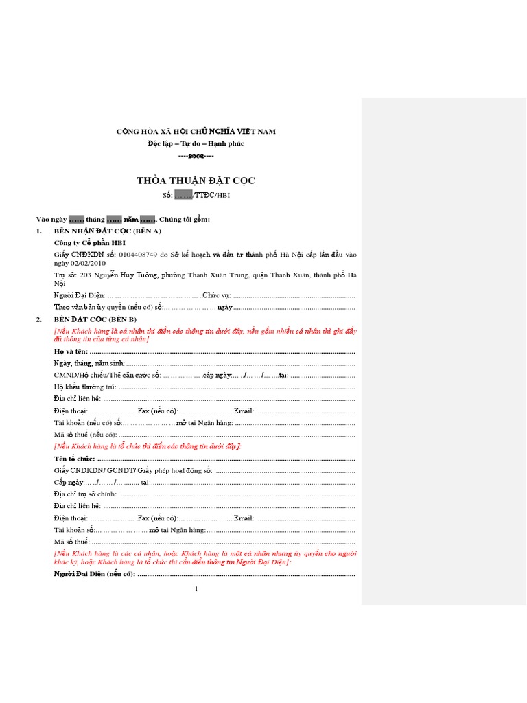 IPG - Thoa Thuan Dat Coc | PDF