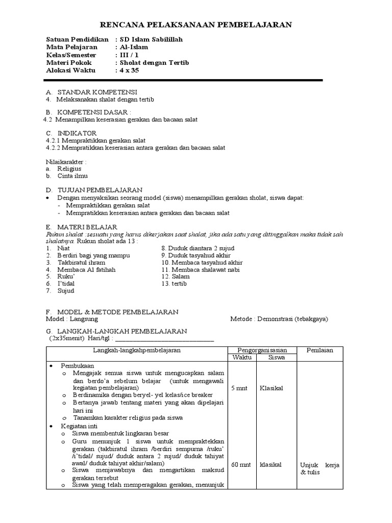 RPP Sholat Ke 2 | PDF