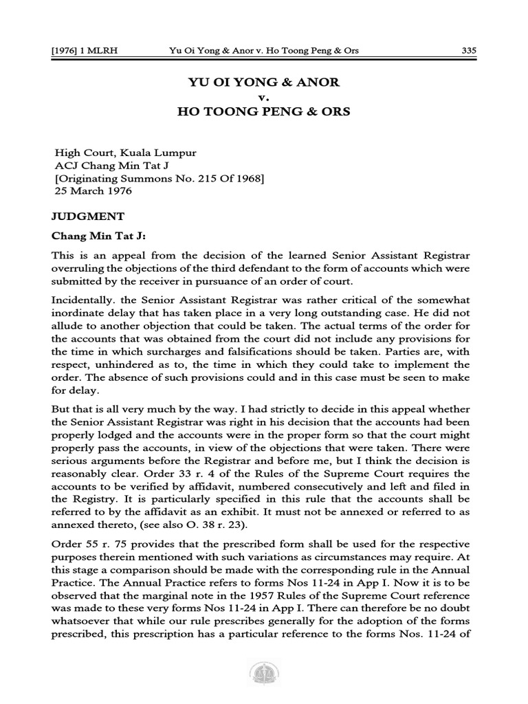 Yu Oi Yong & Anor VS Ho Toong Peng & Ors - HC - 1976 | PDF | Affidavit | Justice