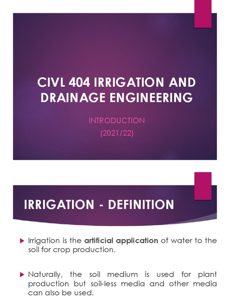 CIVL 404 Irr N DRG 1 - Intro (2021-22) | PDF | Irrigation | Drainage