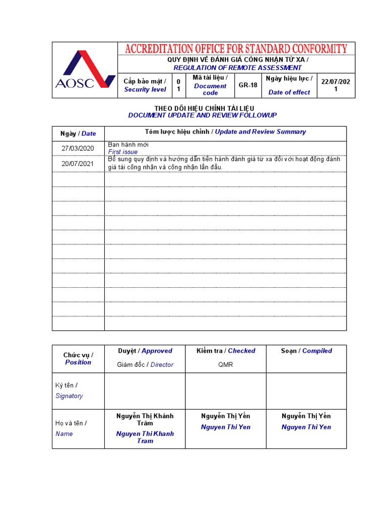 GR-18 Quy định đánh giá từ xa_Rev00_AOSC_revise 01 | PDF