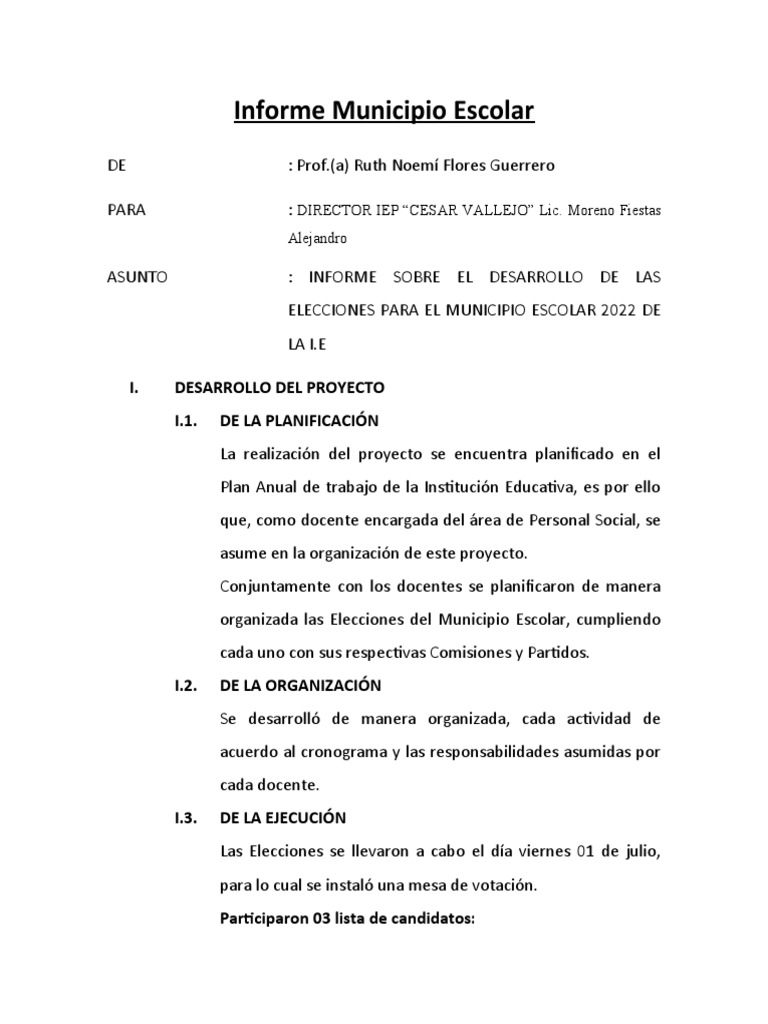 Informe Municipio Escolar | PDF | Gobierno