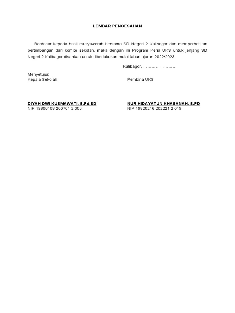 Contoh Program Kerja Usaha Kesehatan Sekolah (UKS) | PDF | Kesehatan ...