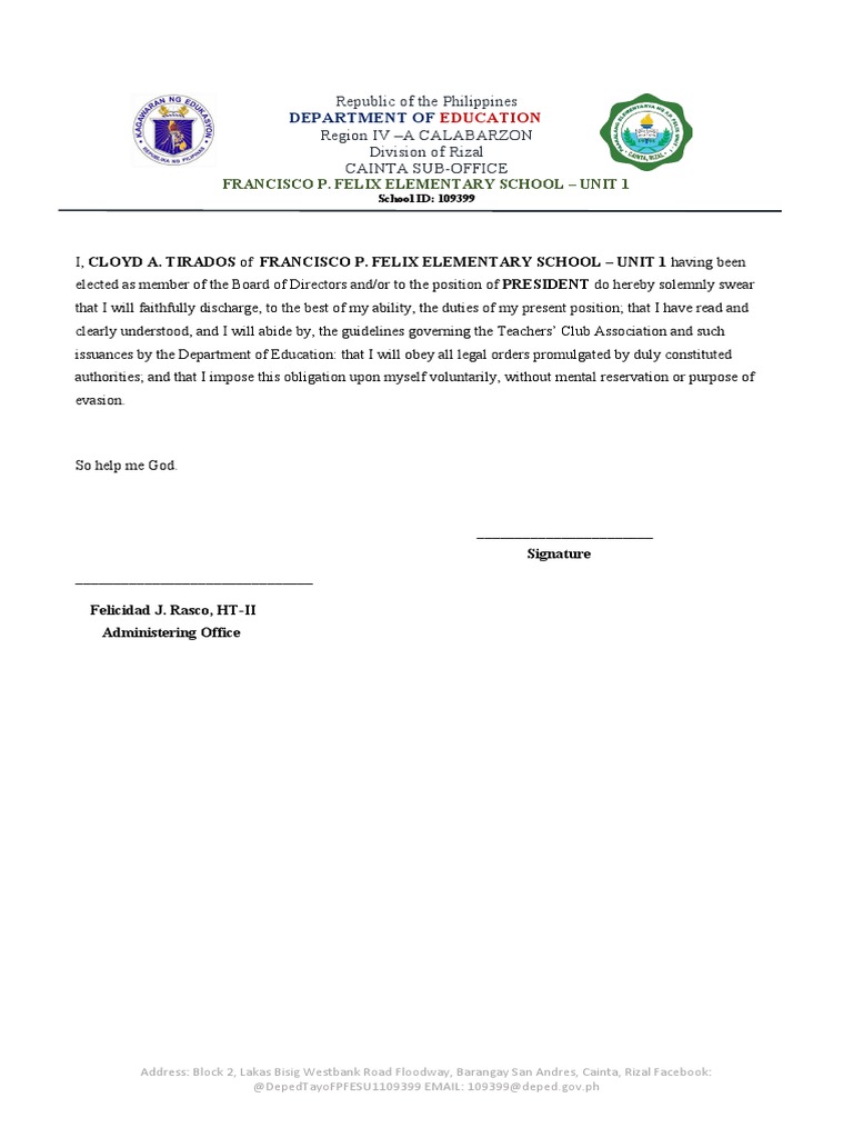 Oath Taking Faculty Club Officers | PDF | Document | Oral Communication