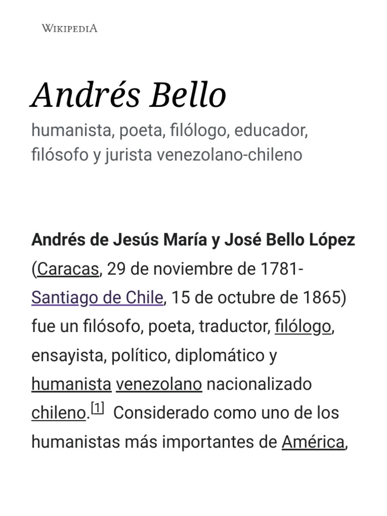 Andrés Bello - Wikipedia, La Enciclopedia Libre | PDF | Historia