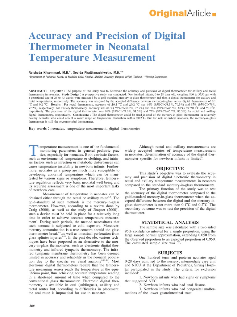 Accuracy and Precision of Digital Thermometer in Neonatal Temperature ...