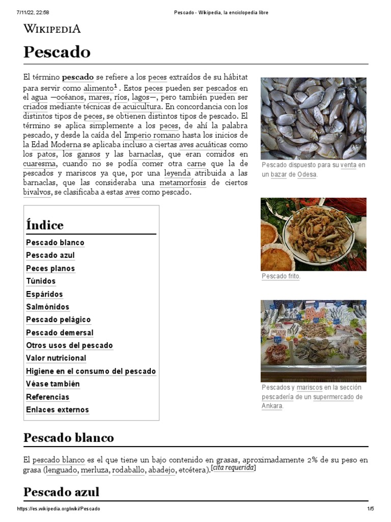 Pescado - Wikipedia, La Enciclopedia Libre | PDF | Pescado como ...