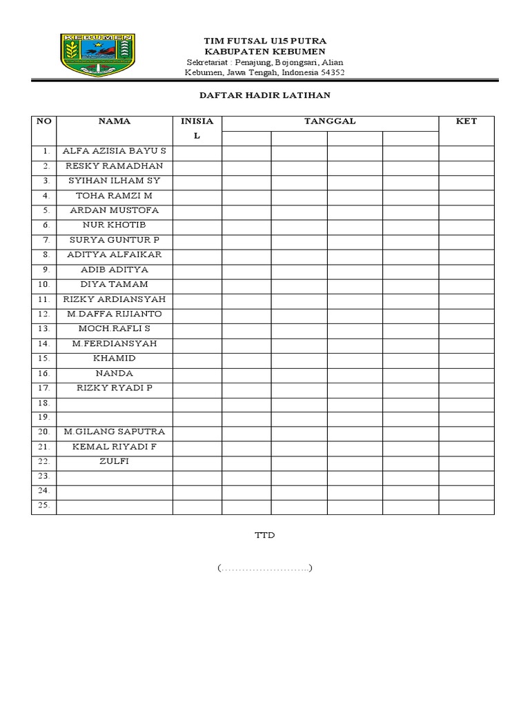 Absensi Latihan | PDF