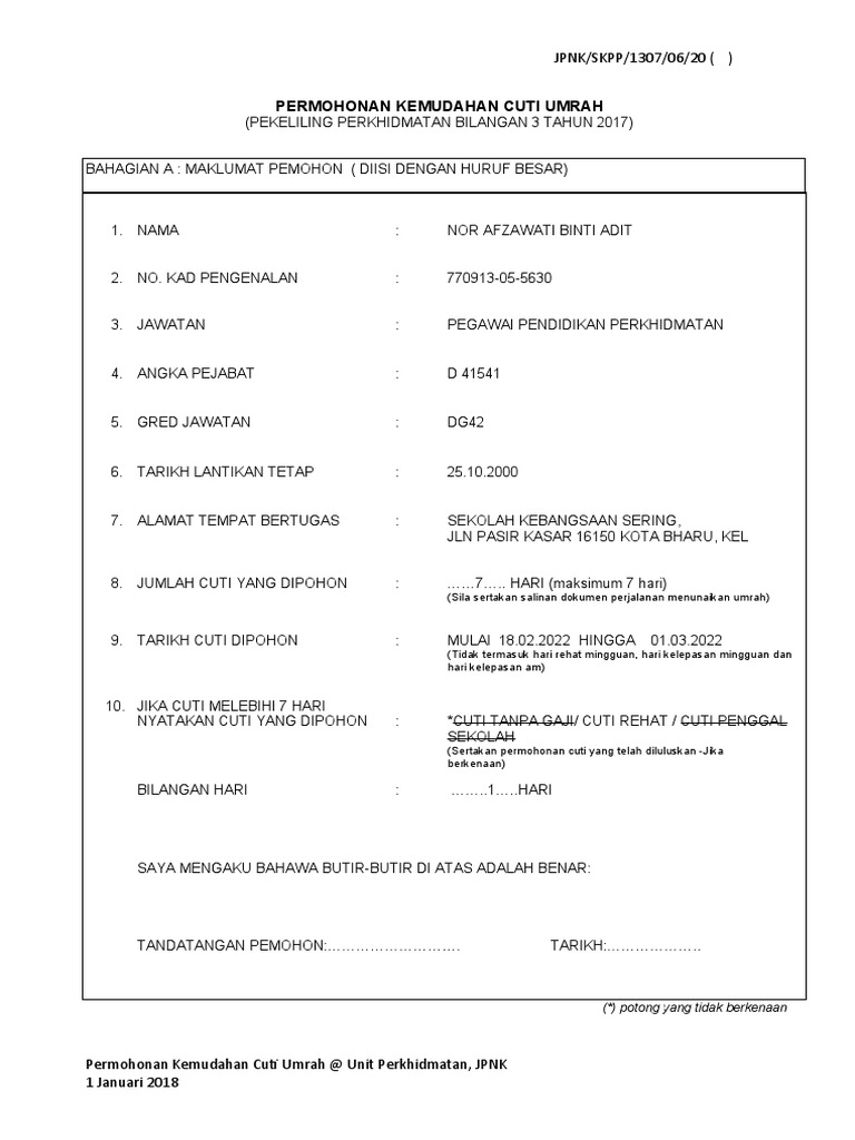 Borang Permohonan Kemudahan Cuti Umrah | PDF Borang Permohonan Kemudahan Cuti Umrah | PDF