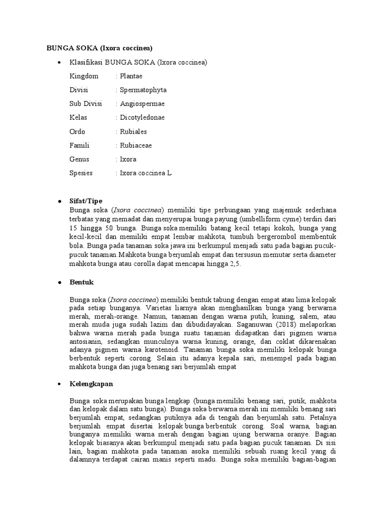 MORFOLOGI DAN STRUKTUR BUNGA SOKA (Ixora coccinea) | PDF
