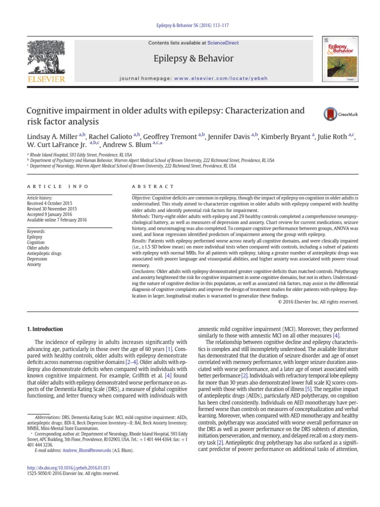 Miller Et Al. - 2016 - Cognitive Impairment in Older Adults With Epilepsy Characterization and ...