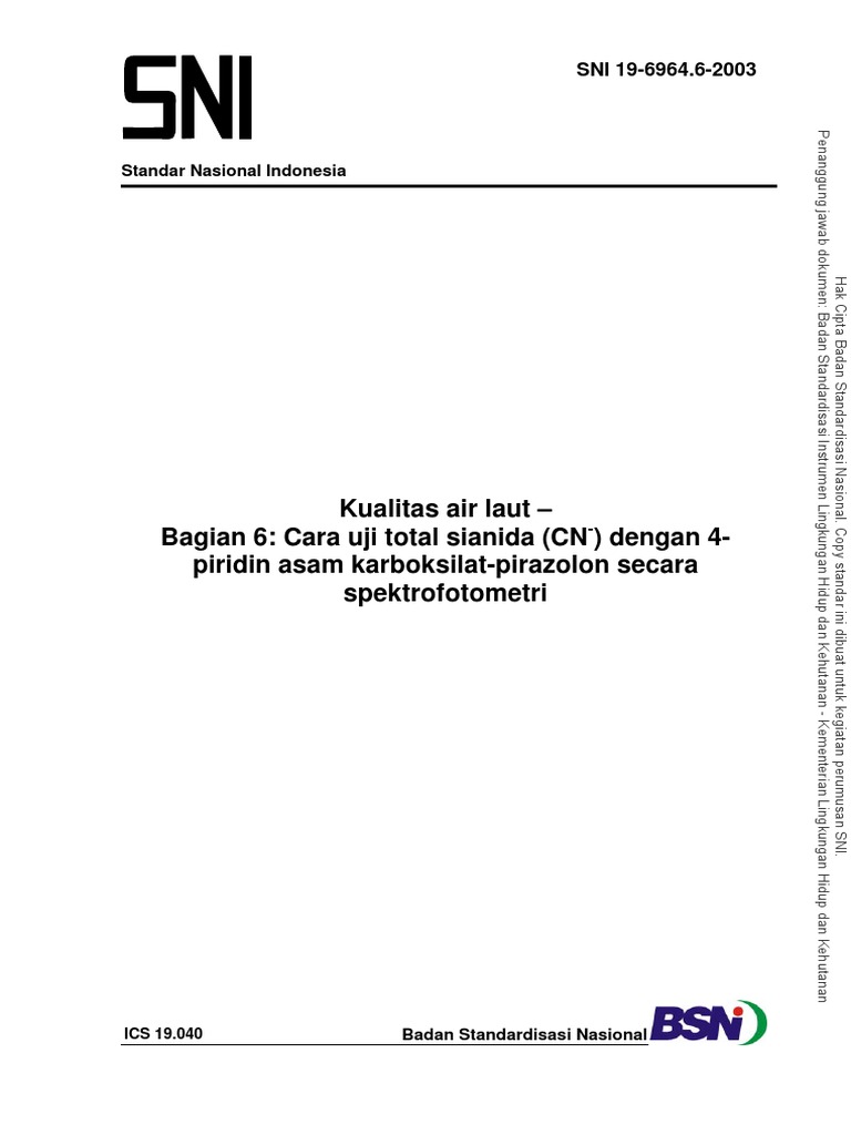 SNI 19 6964.6 2003 Kualitas Air Laut - Bagian 6 Cara Uji Total Sianida ...