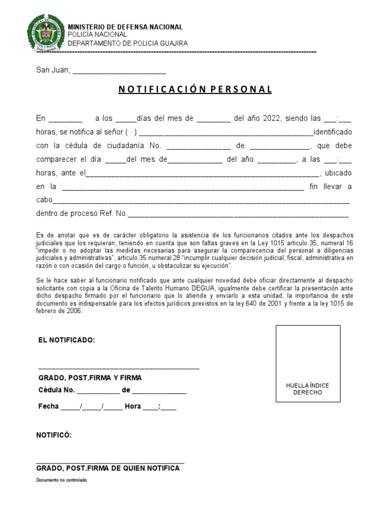 Formato de Notificacion Citaciones Judiciales Nuevo | PDF