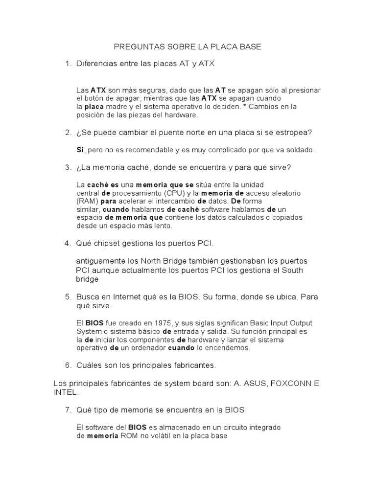 Preguntas Sobre La Placa Base | PDF | Bios | USB