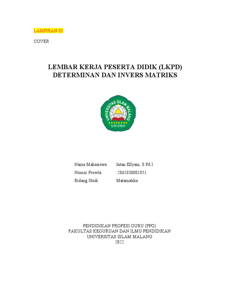 LKPD Determinan Dan Invers | PDF | Metode & Bahan Ajar