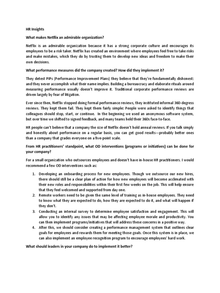 HR Strategies from Netflix's Culture | PDF | Outsourcing | Business