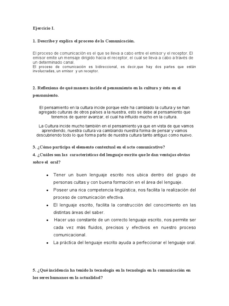 Ejercicio I | PDF | Comunicación | Pensamiento