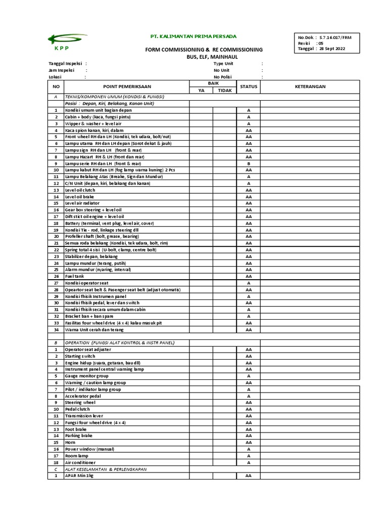 Form Recom Unit Bus, Elf, Mainhaul | PDF