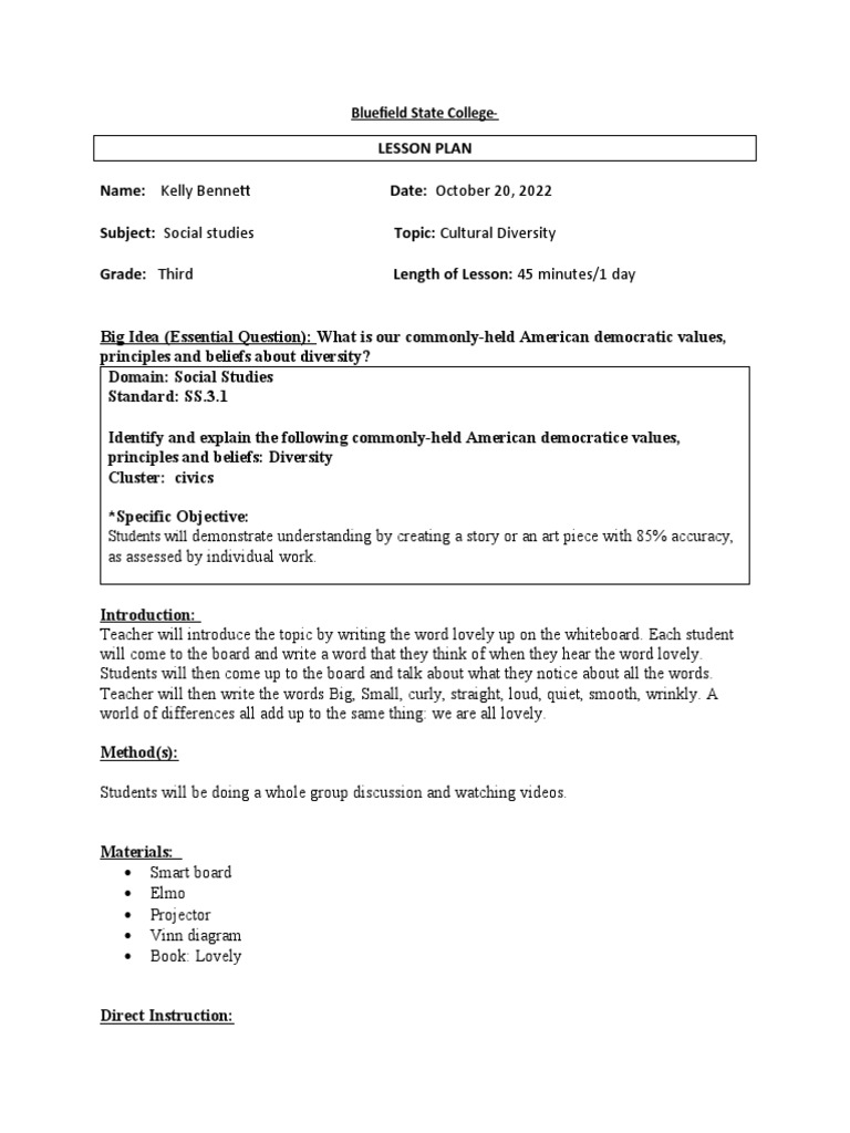 Cultural Diversity | PDF | Teachers | Lesson Plan