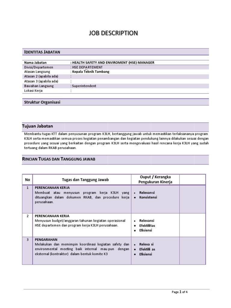 Job Description: Struktur Organisasi | PDF