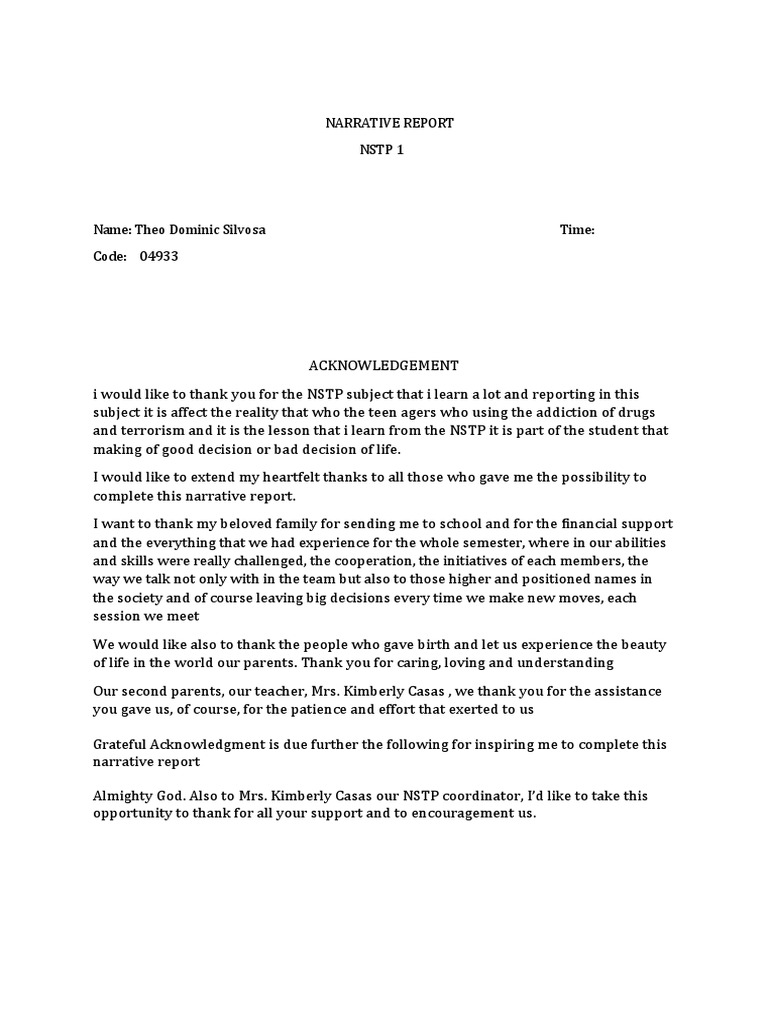 Narrative Report | PDF | Self Esteem | Self