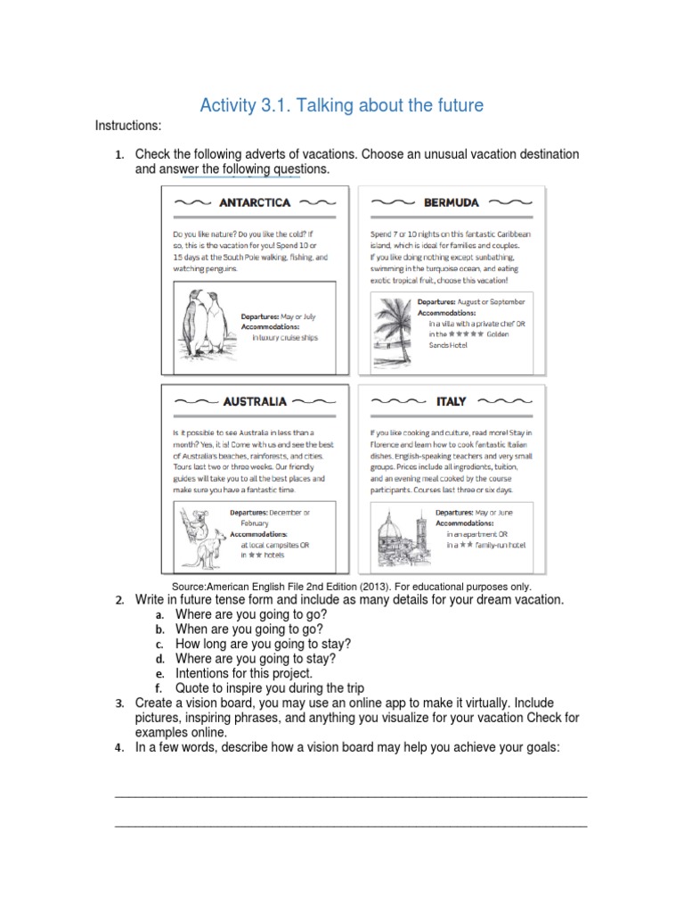 Future Vacation Planning Activity Guide | PDF | Career & Growth