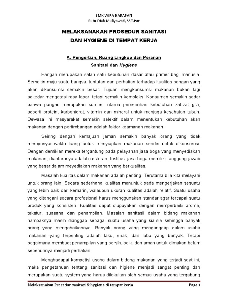 Prosedur Sanitasi dan Hygiene Makanan | PDF | Kesehatan Holistik