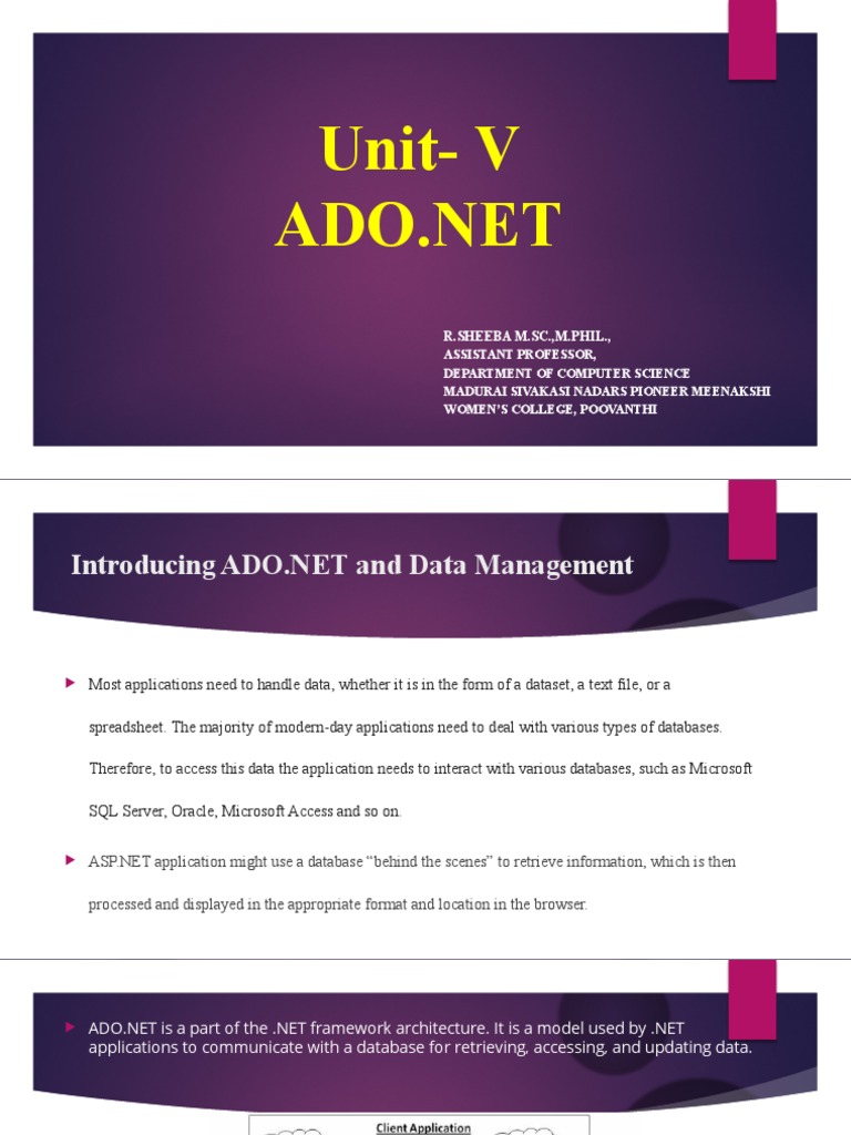 7bcee3a Unit V Ado Net | PDF | Databases | Microsoft Sql Server 7bcee3a Unit V Ado Net | PDF | Databases | Microsoft Sql Server