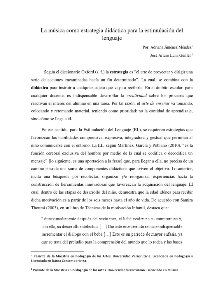 La Música Como Estrategia Didáctica para La Estimulación Del Lenguaje. | PDF | Aprendizaje | Cerebro