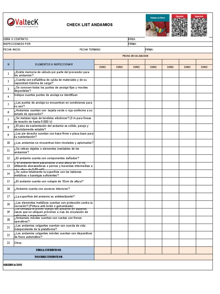 Check List Andamios 2 2022 | PDF | Andamio | Bienes manufacturados