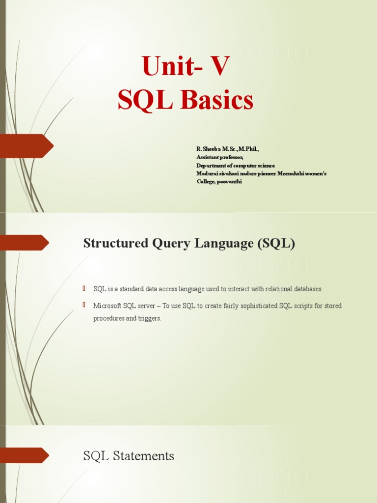 7bcee3a Unit V SQL Basics | PDF | Sql | Software